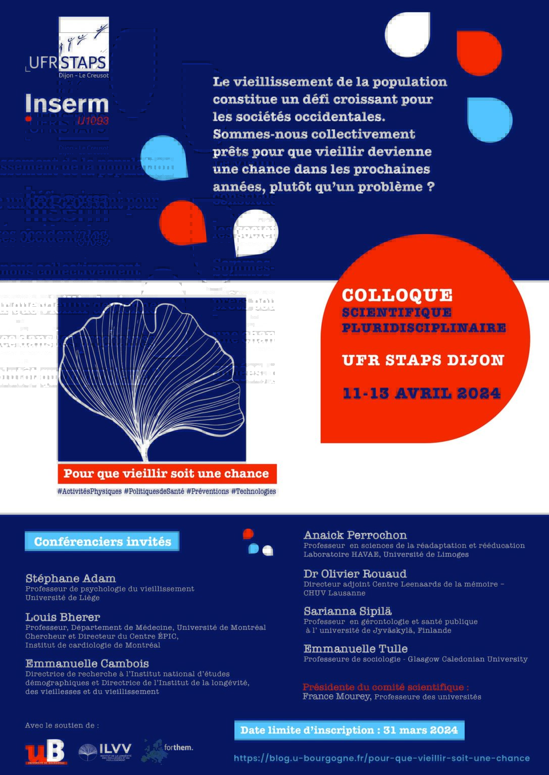 Colloque "Pour que vieillir soit une chance" du 11 au 13 Avril 2024 UFR STAPS Dijon | INSERM ...